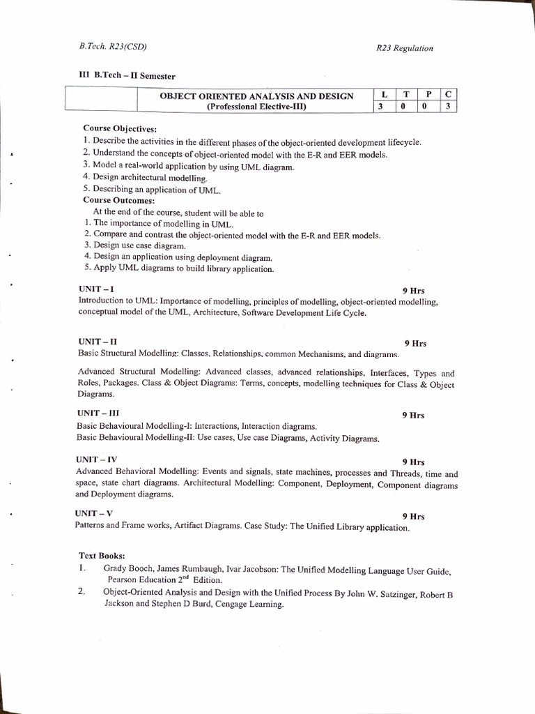 OOAD Syllabus | PDF | Unified Modeling Language | Use Case