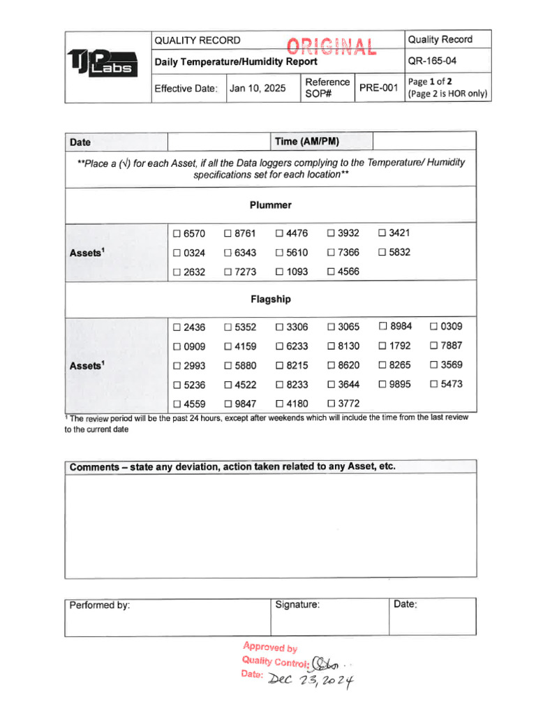 QR-165-04 Daily Temperature & Humidity Report | PDF