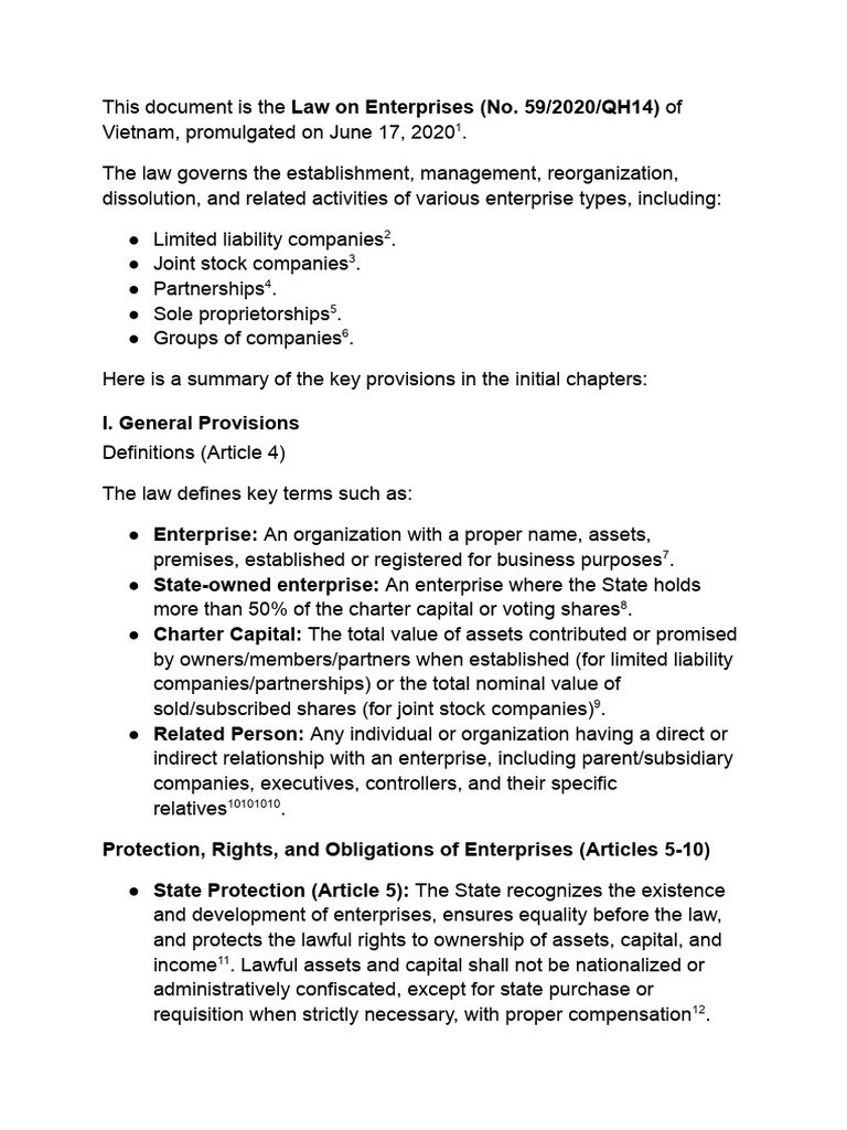 Vietnam Law on Enterprises Overview | PDF | Business | Joint Stock Company