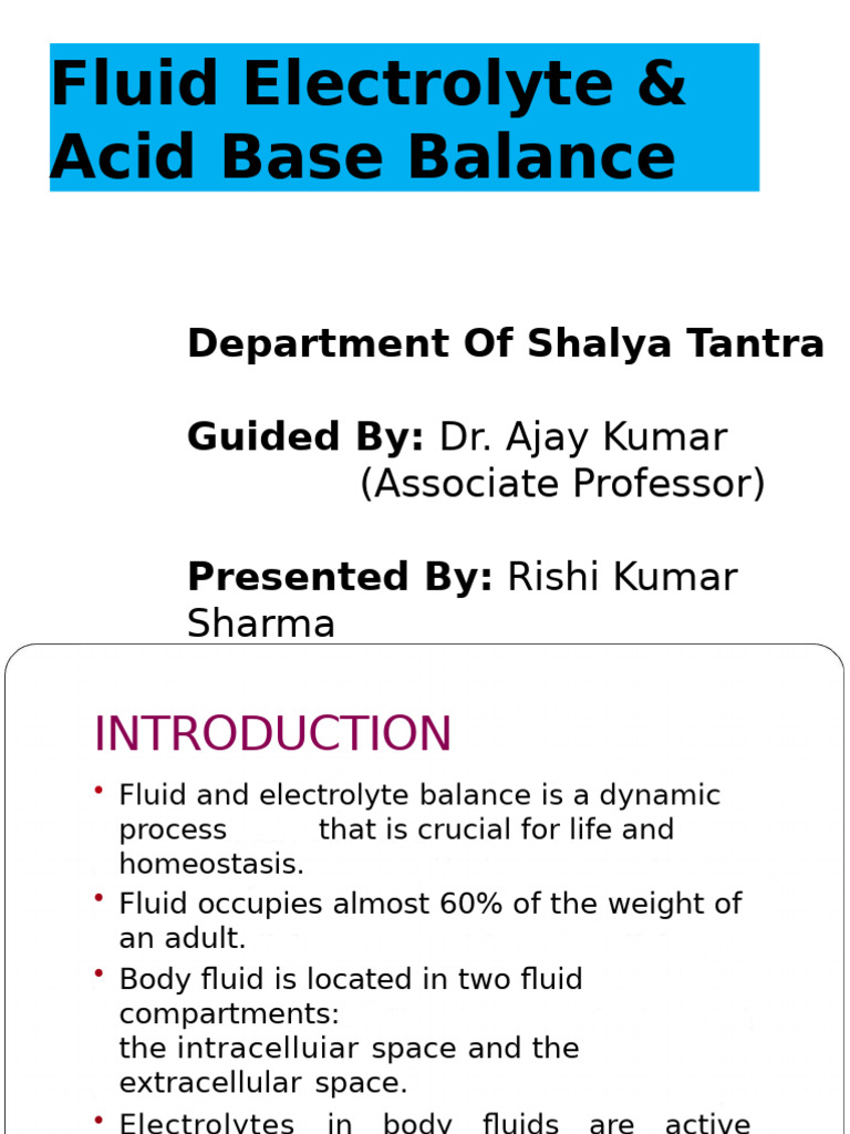 Fluid and Electrolyte Balance Overview | PDF | Saline (Medicine ...