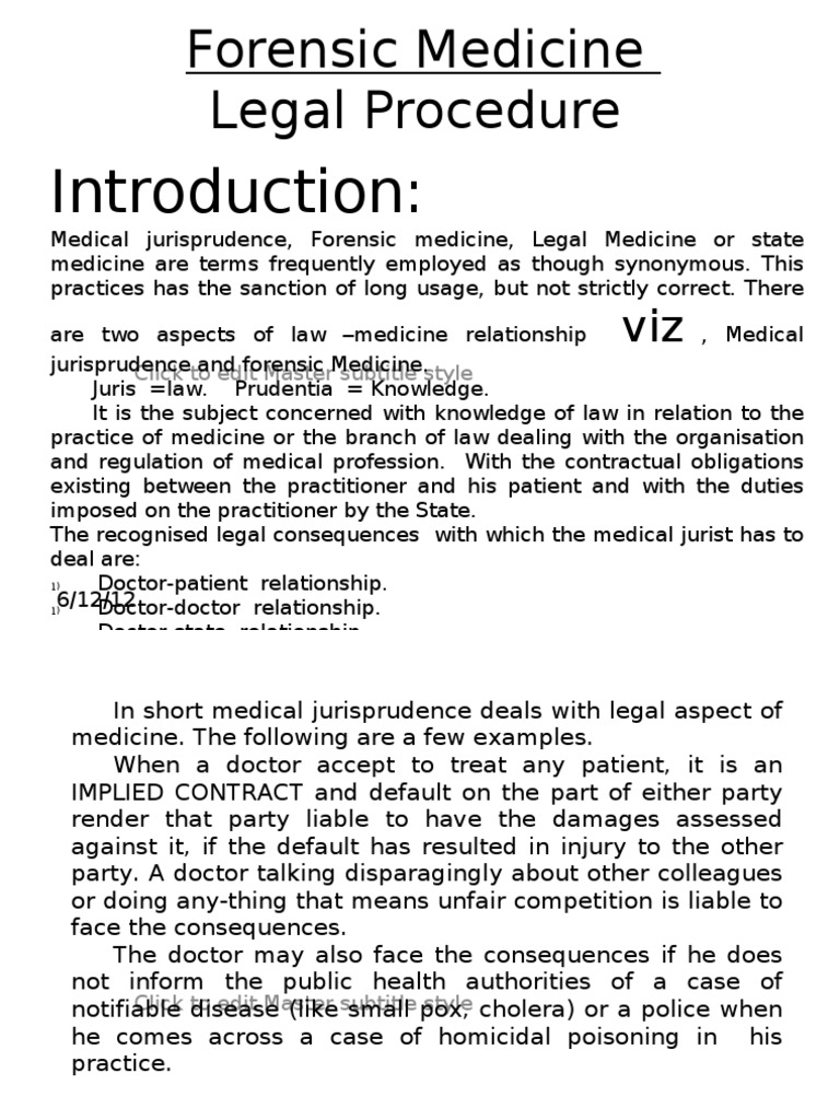 Forensic Medicine Legal Procedure: Click To Edit Master Subtitle Style ...