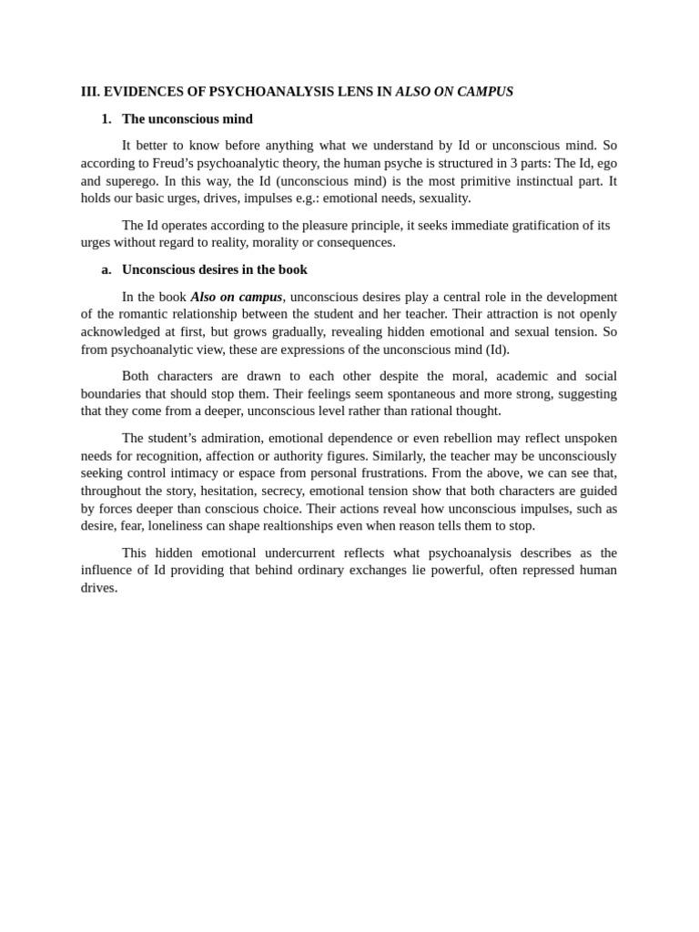 Evidences of Psychoanalysis Lens in Also on Campus | PDF