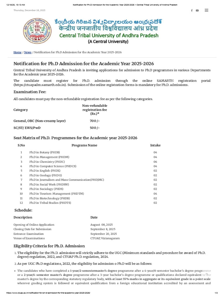 Ph.D. Admission Notification 2025-2026 | PDF | University And College ...