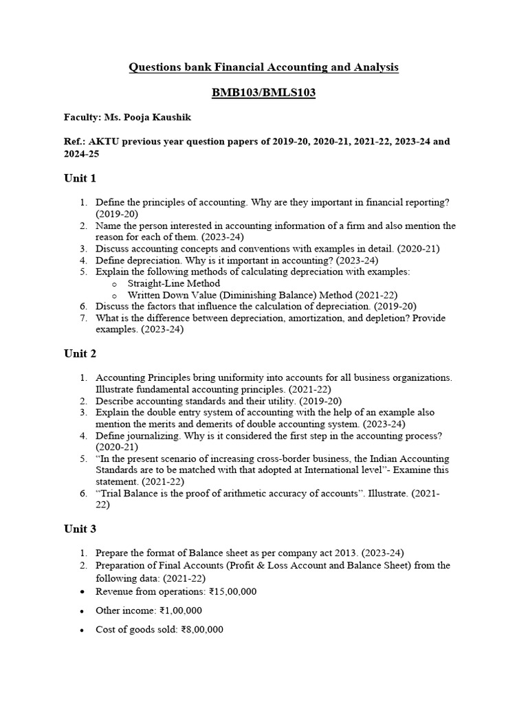 Financial Accounting Question Bank | PDF | Cash Flow Statement ...
