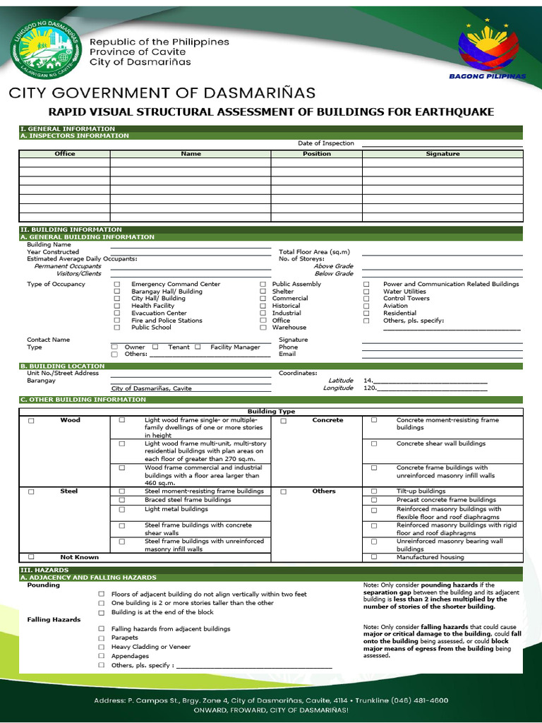 Rapid Visual Structural Assessment of Buildings Template | PDF ...