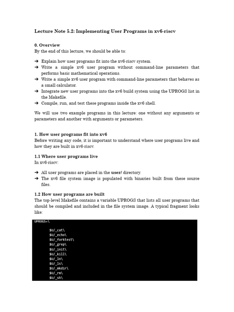 Lecture 5.2 - Implementing User Programs in Xv6-Riscv | PDF | Parameter ...