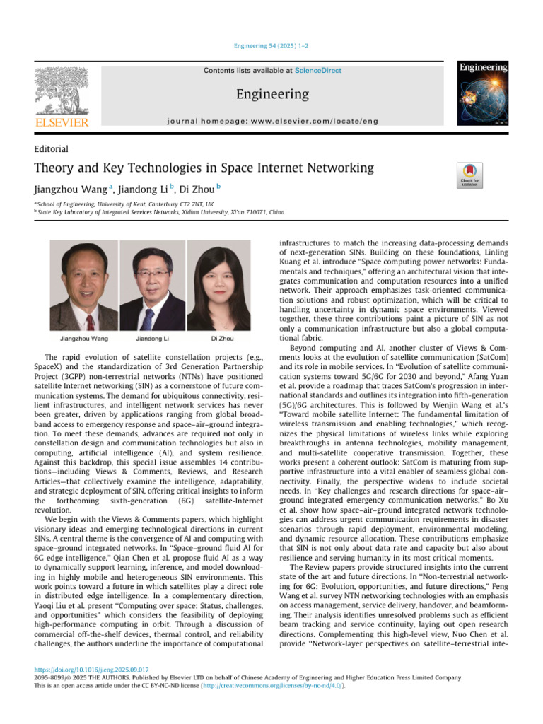Theory and Key Technologies in Space Internet Networking 2025 ...