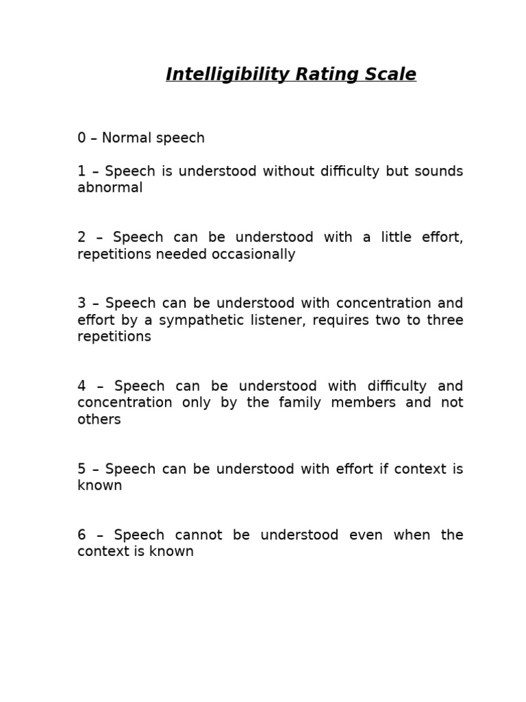Intelligibility Rating Scale Explained | PDF