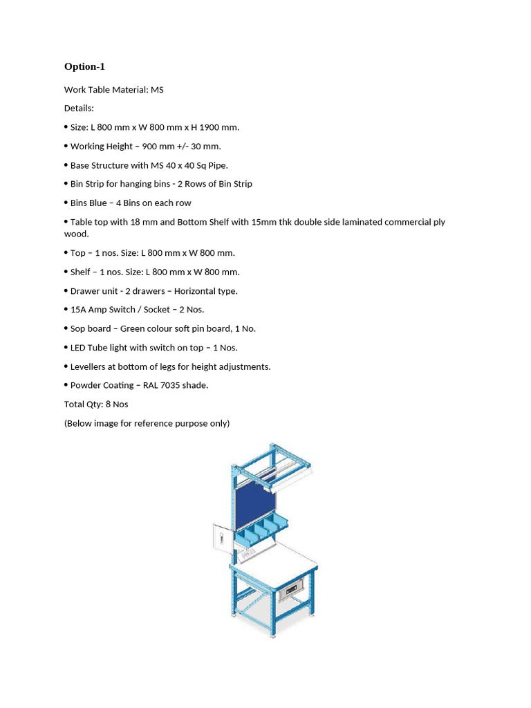 Assembly Table Specifications 1 | PDF