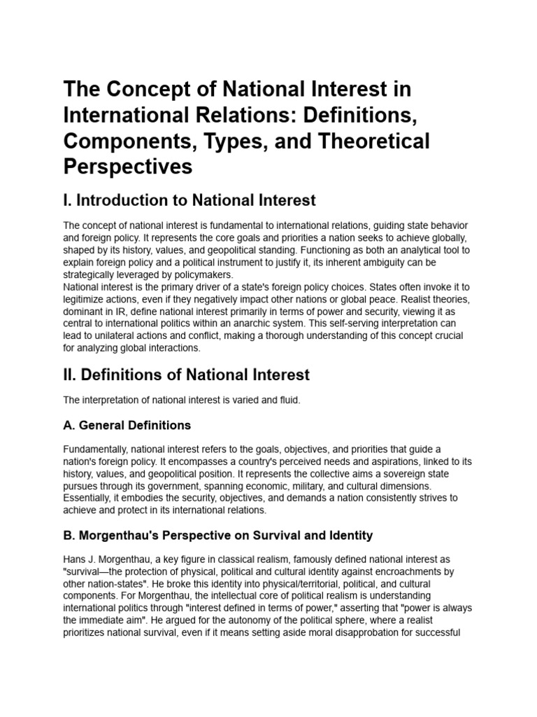 The Concept of National Interest in International ... - 1 | PDF ...