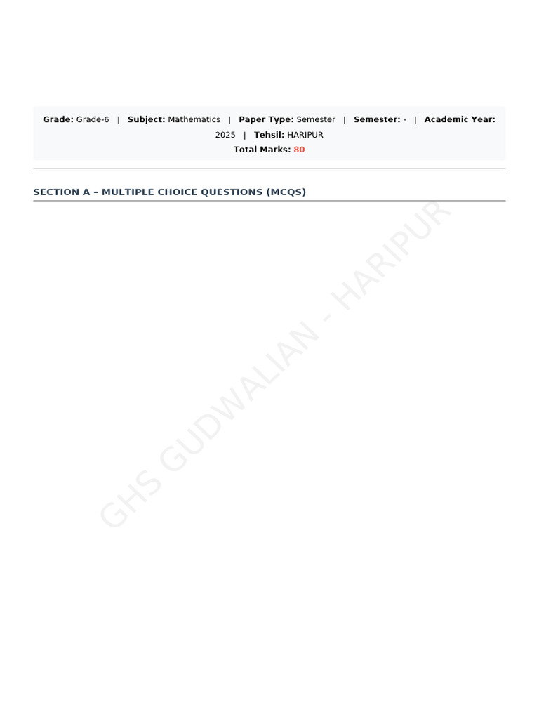 Grade 6 Math SBA Answer Key | PDF | Multiple Choice | Mathematics