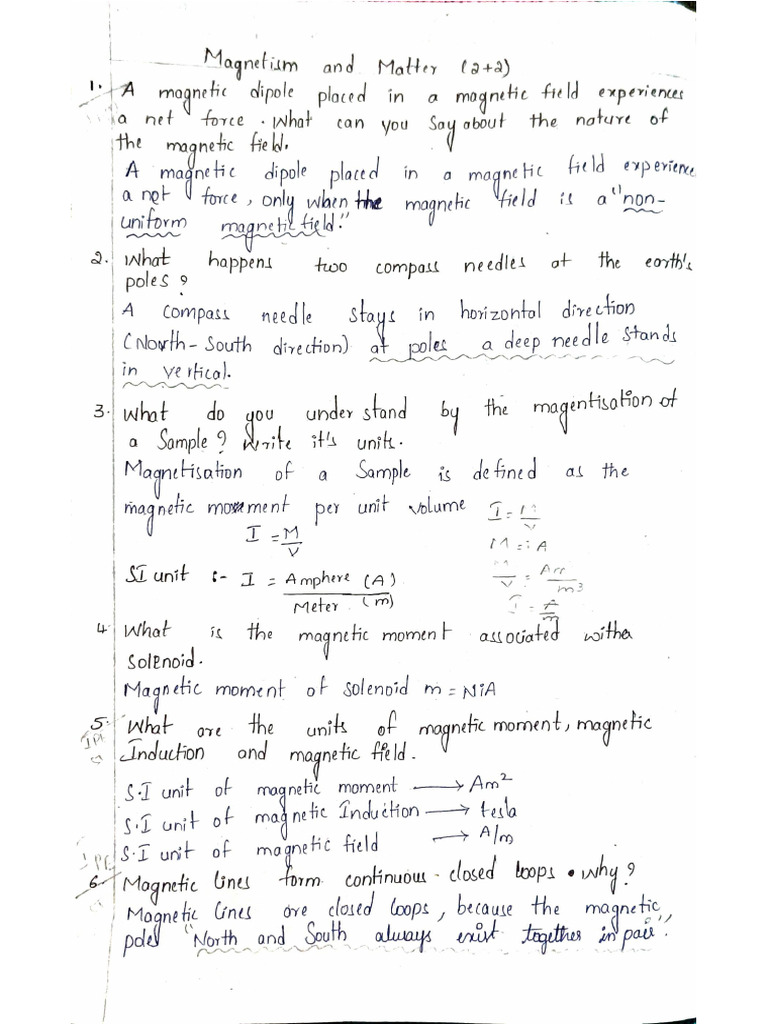 Magnetism and Matter (2marks) | PDF