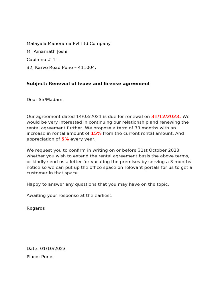 Agreement Renewal Sample | PDF