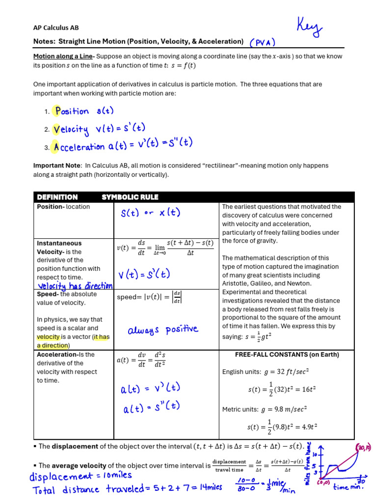 3.2 Teacher Notes Motion (Position Velocity Acceleration) | PDF ...