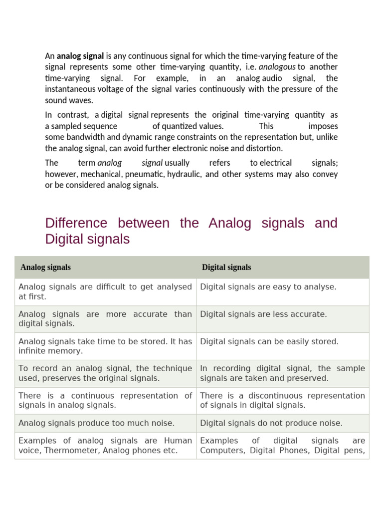 Understanding Analog vs. Digital Signals | PDF