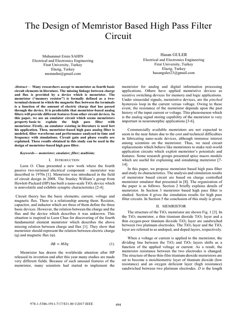 Memristor High Pass Filter Design | PDF | Electrical Network ...