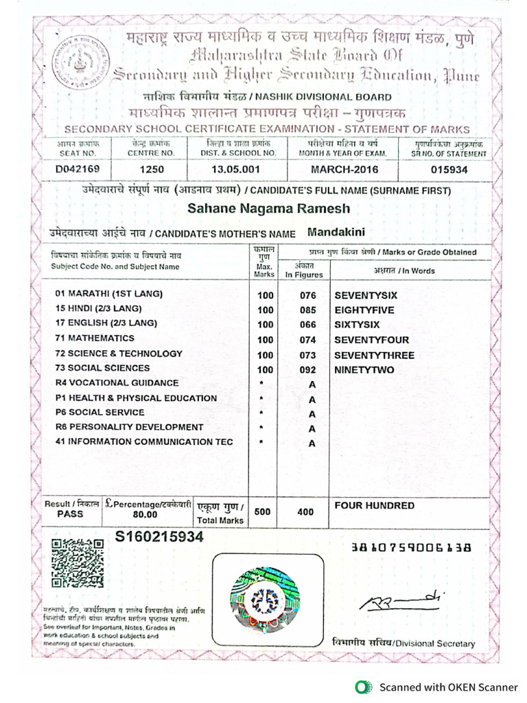 10th Mark Sheet NG | PDF