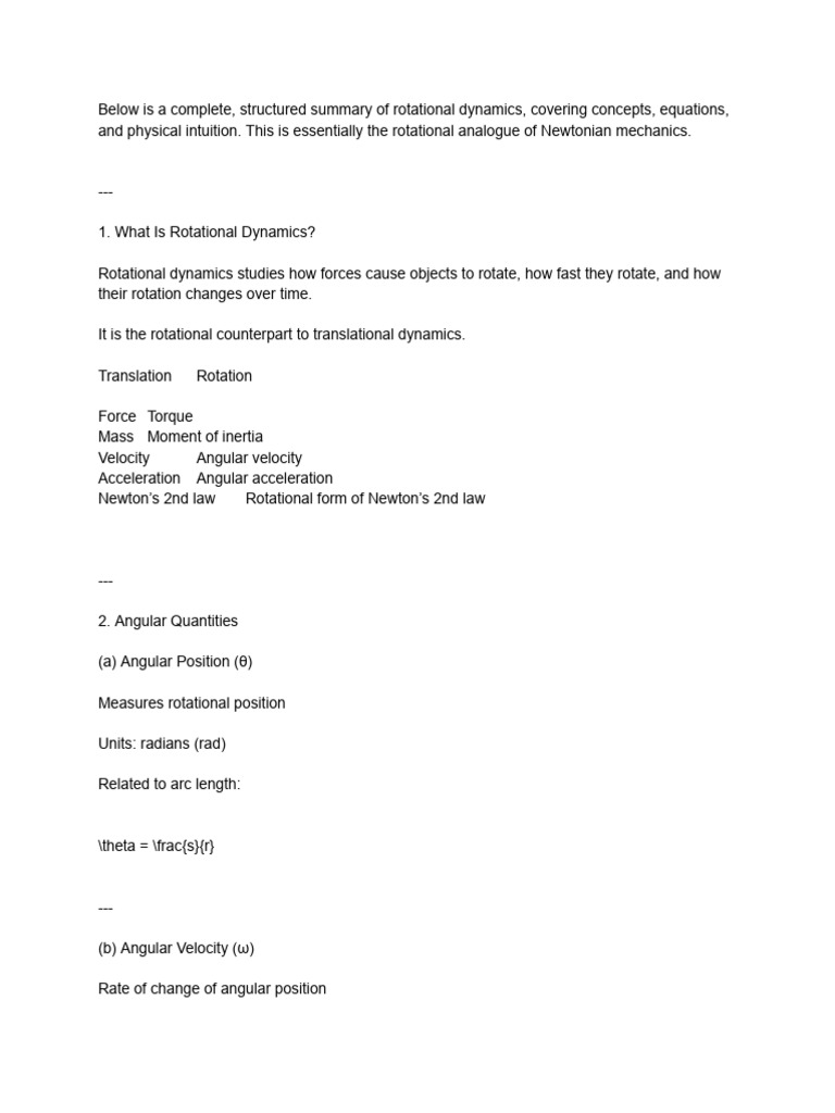 Overview of Rotational Dynamics Concepts | PDF | Rotation Around A ...