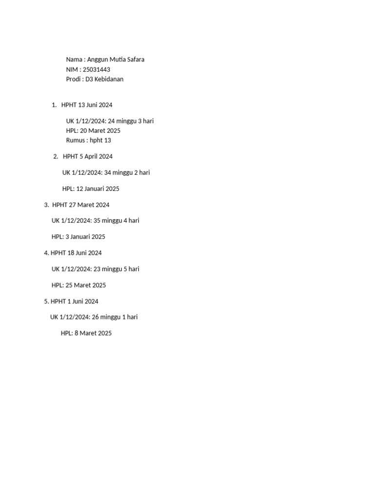 Perhitungan HPHT dan HPL Kebidanan | PDF