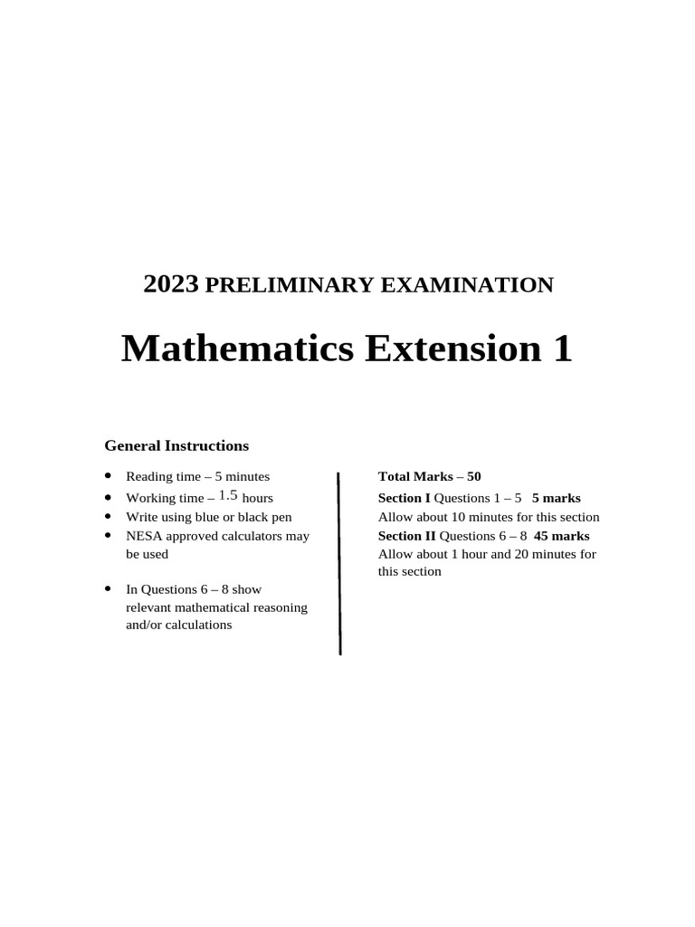 2023 Math Extension 1 Exam Guide | PDF | Polynomial | Equations