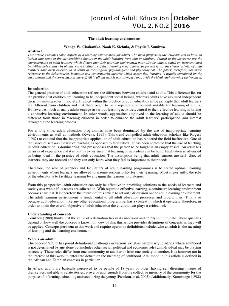 The Adult Learning Environment | PDF | Learning | Adult Education
