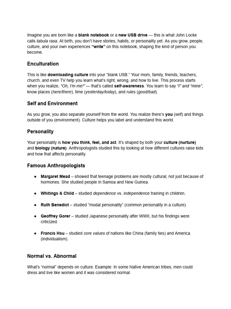 Anthro Chapter 5 Reviewer | PDF | Behavioural Sciences | Psychology