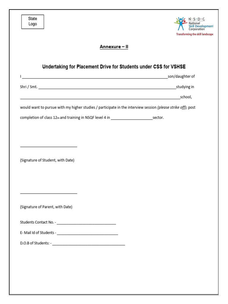 Placement Drive Undertaking Form | PDF