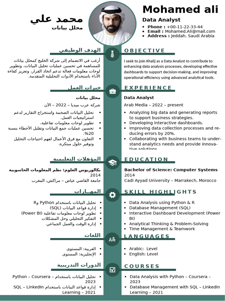 Free Arabic English CV Template A4 | PDF