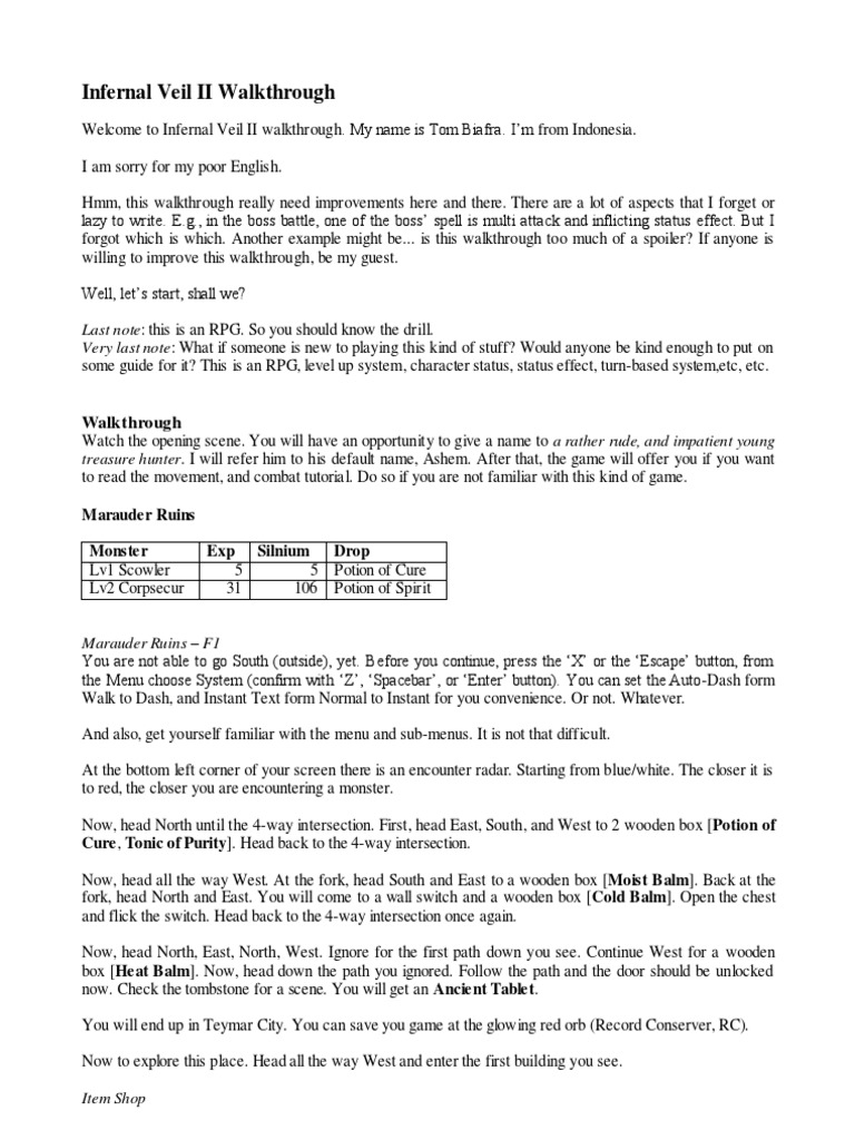 Infernal Veil 2 Walkthrough | PDF | Leisure