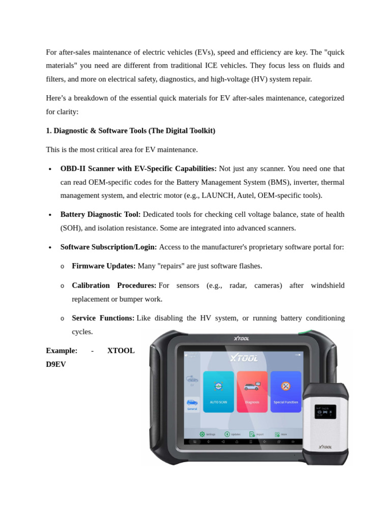 Essential Tools for EV After-Sales Maintenance | PDF | Electric Vehicle ...