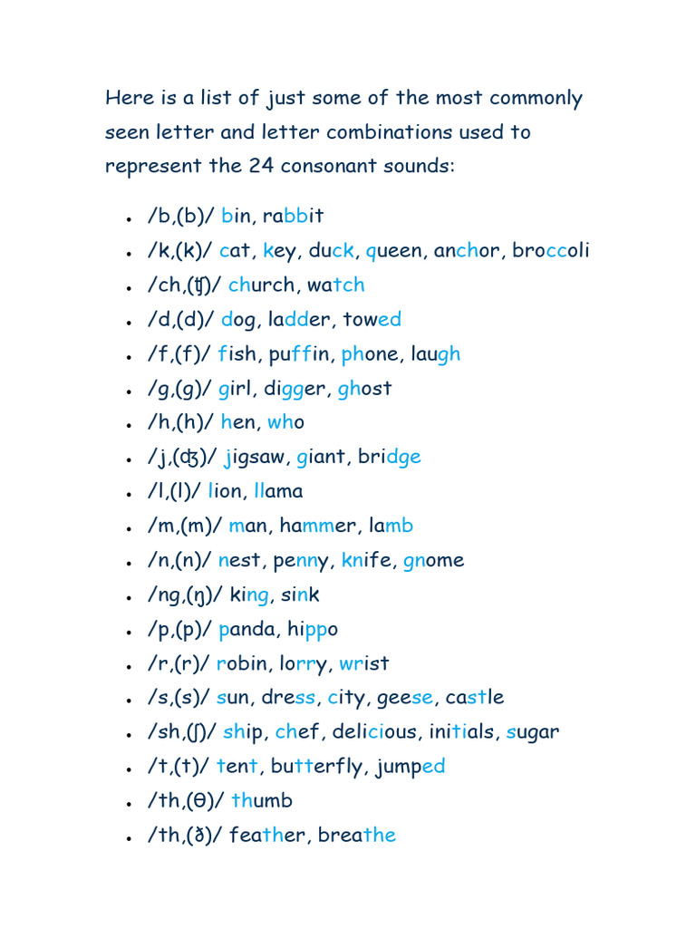 Consonant and Vowel Sound Guide | PDF