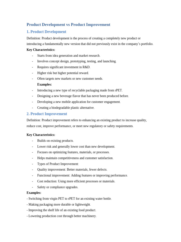 Product Development vs Improvement Explained | PDF