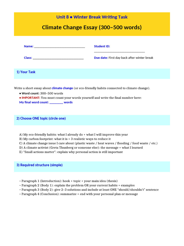 Climate Change Essay Writing Guide | PDF