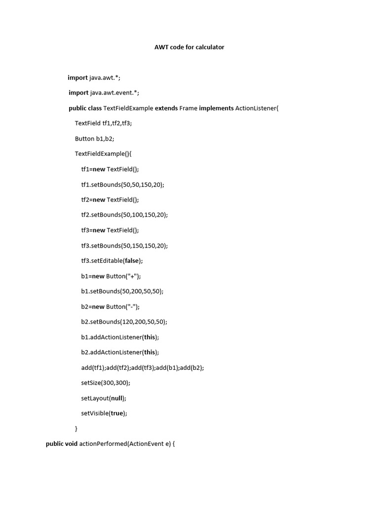 AWT Calculator Code Example | PDF