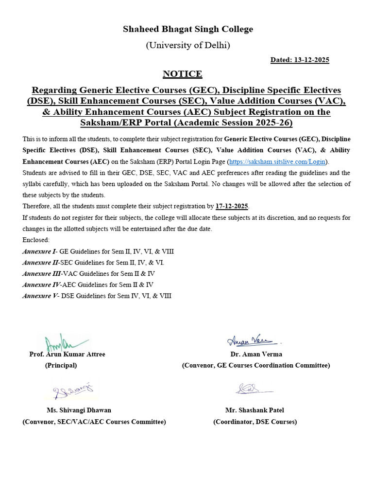 Subject Registration Notice for 2025-26 | PDF | Differential Equations ...