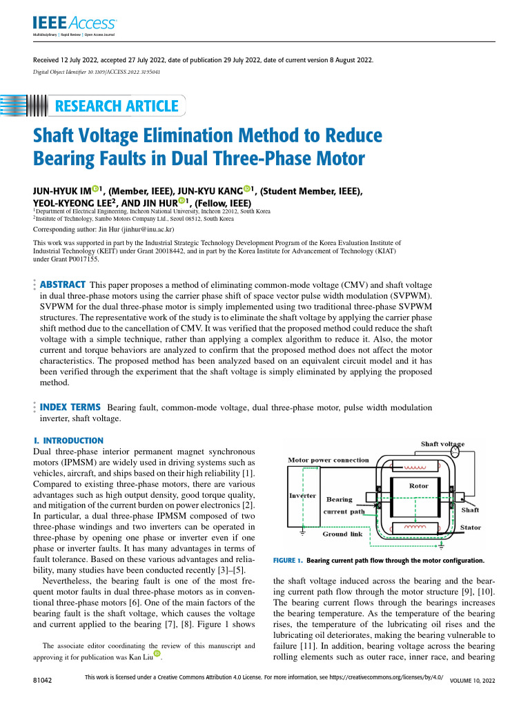 Shaft Voltage Elimination Method To Reduce Bearing Faults in Dual Three ...