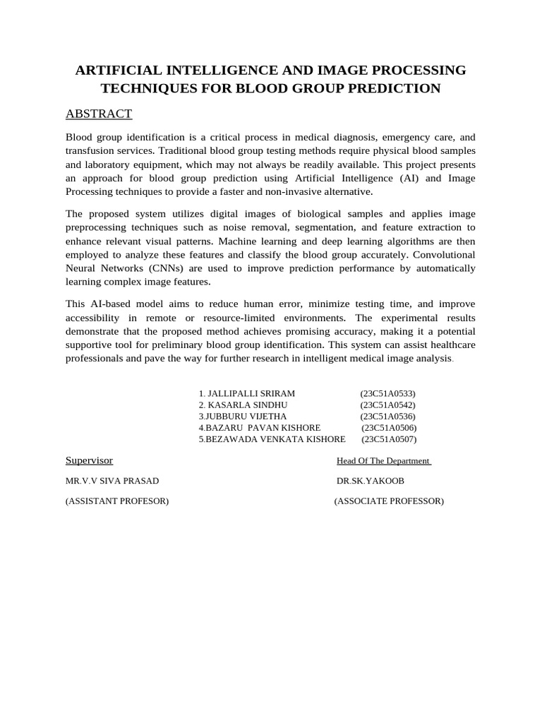 AI Image Processing for Blood Group Prediction | PDF