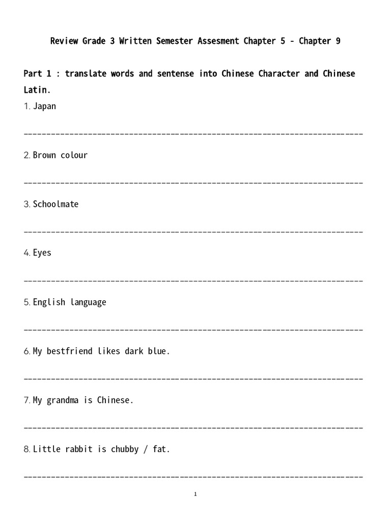 Review Grade 3 Written Semester Assesment Chapter 5 - Chapter 9 | PDF