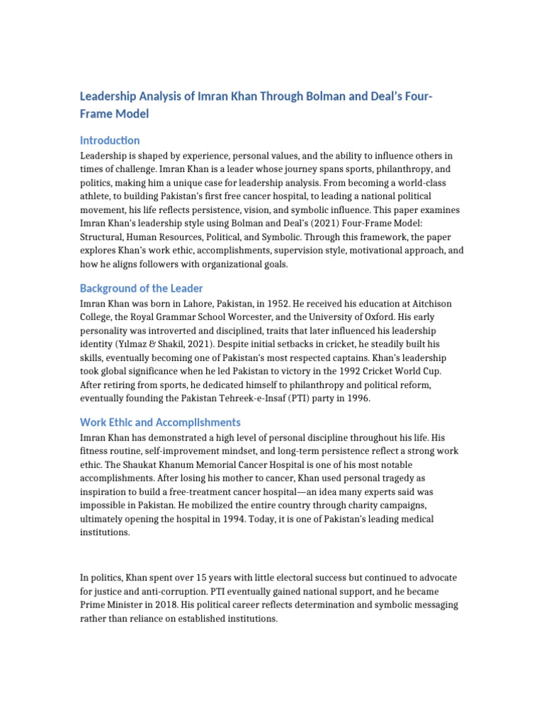 Imran Khan Leadership Paper | PDF | Leadership | Social Psychology
