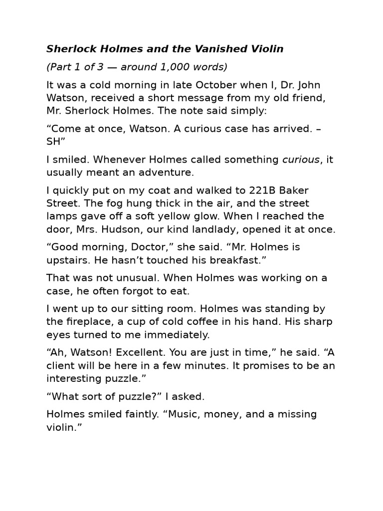 Sherlock Holmes: The Missing Violin Case | PDF | Sherlock Holmes | Dr ...