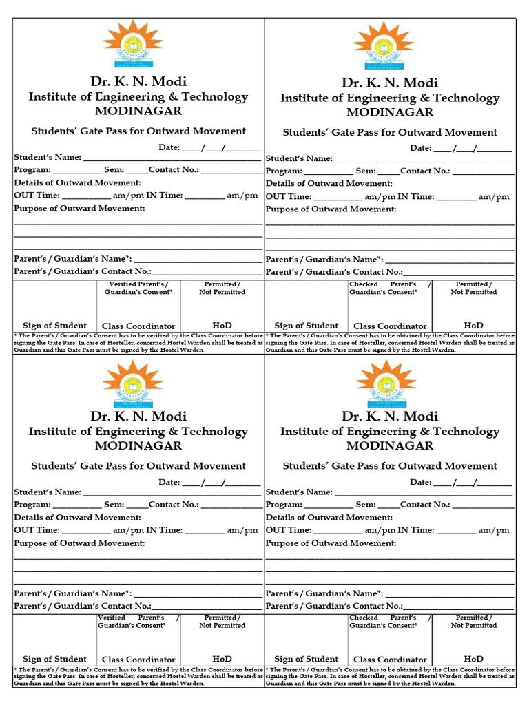 KNMIET Student's Gate Pass For Outward Movement | PDF | Adulthood | Family