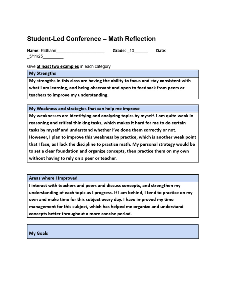 Math SLC Class Self-Reflection | PDF | Critical Thinking | Teaching ...