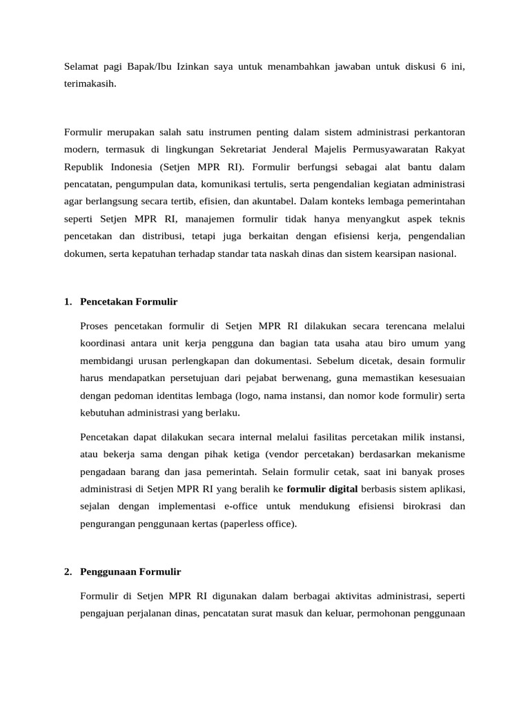 Manajemen Formulir di Setjen MPR RI | PDF