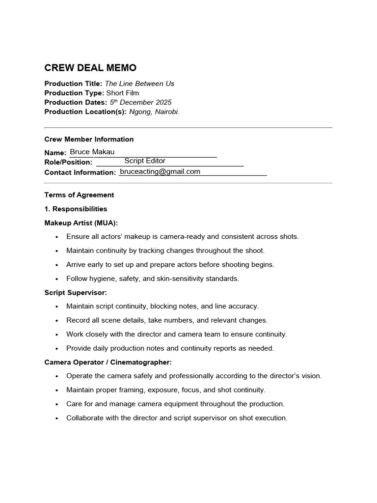 Crew Deal Memo- Script Editor | PDF