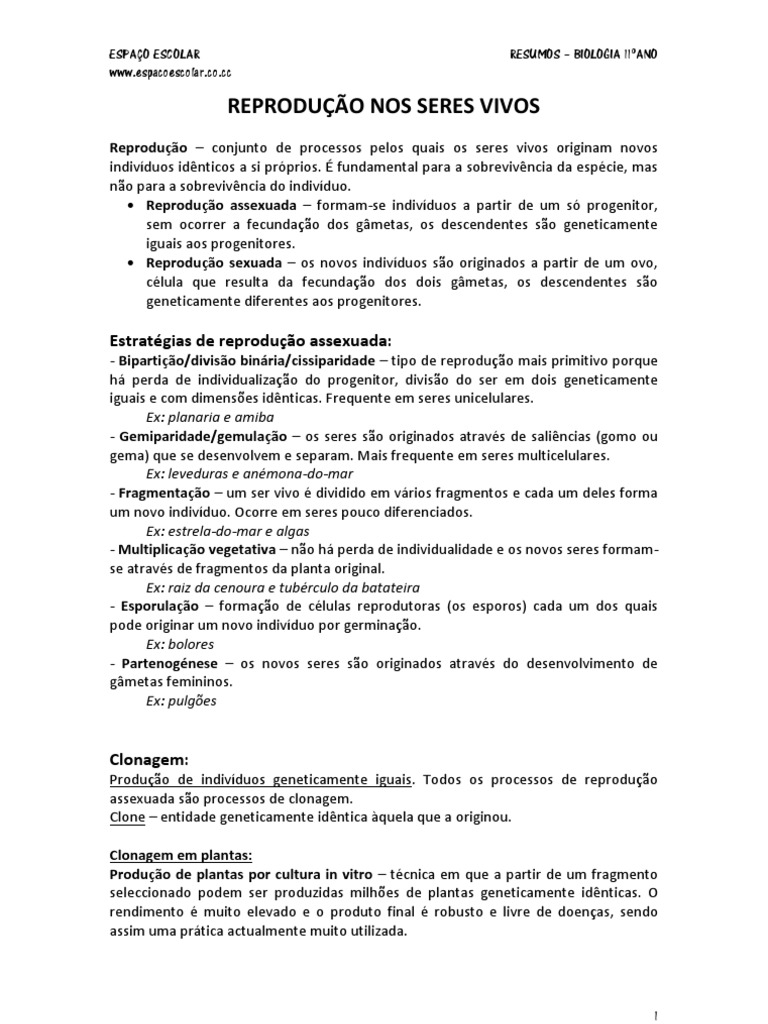 2 - Reprodução Nos Seres Vivos | PDF | Reprodução | Meiose