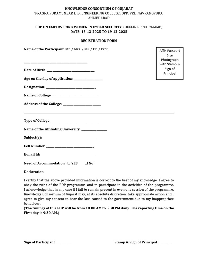 Women in Cyber Security FDP Registration | PDF