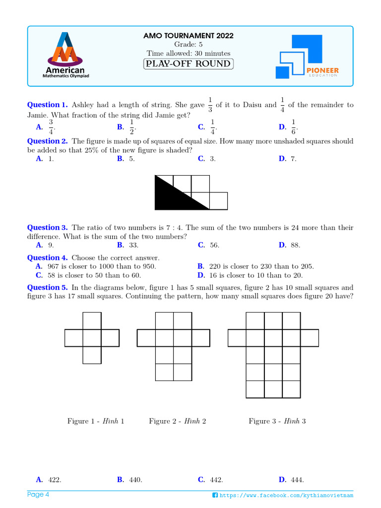 (AMO Tournament) Play-Off Round - Grade 5 | PDF | Elementary ...