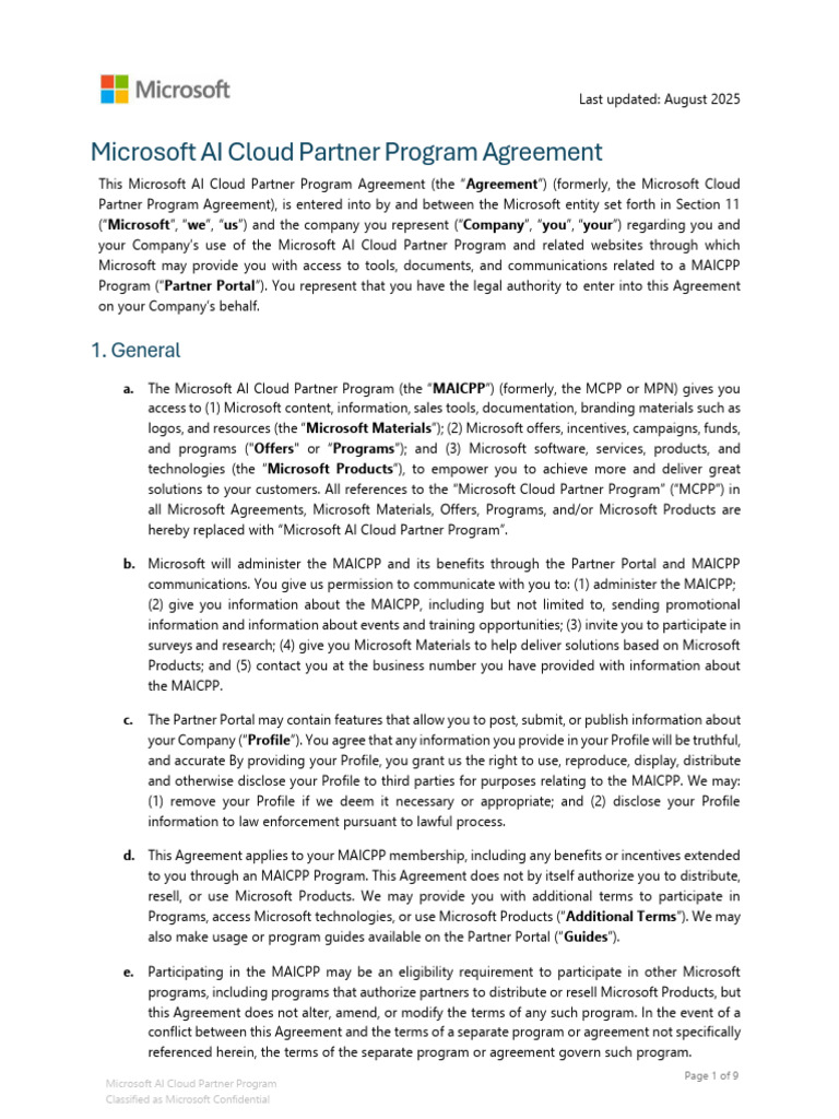 Microsoft AI Cloud Partner Program Agreement | PDF | Non Disclosure ...