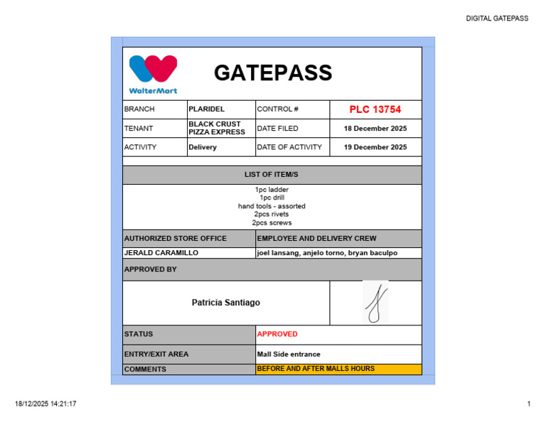Digital Gatepass for Delivery Activity | PDF