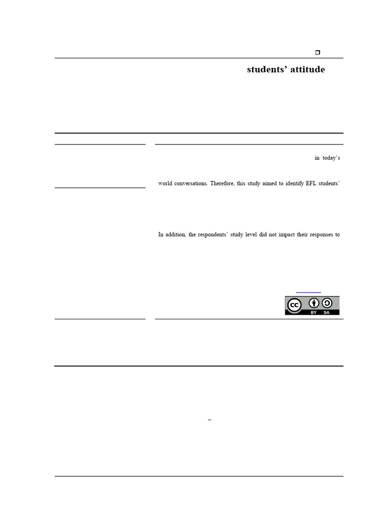 Identifying English As A Foreign Language Students' Attitude To ...